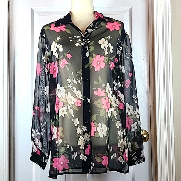 Notations | Tops | Notations Sheer Floral Blouse | Poshmark